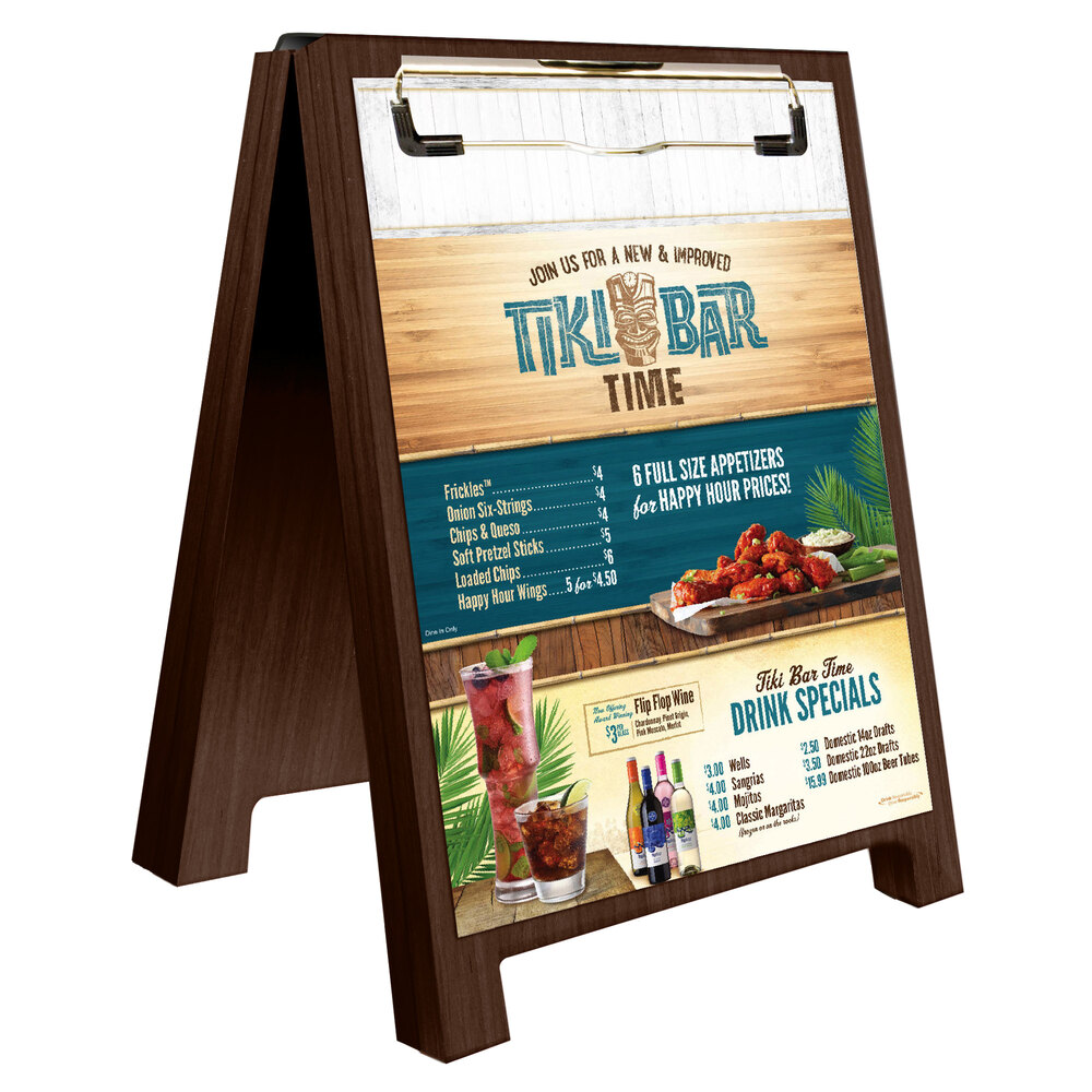 Menu Solutions WDSD-CL-A 4" x 6" Walnut Wood Sandwich Menu Board Tent ...