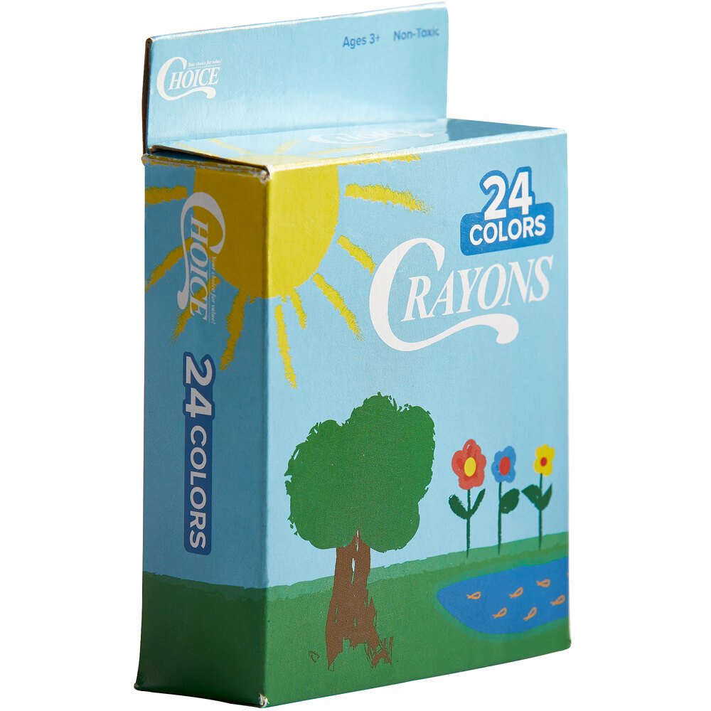 Choice 24 Assorted Colors Bulk School Crayons Pack in Print Box - 50/Case