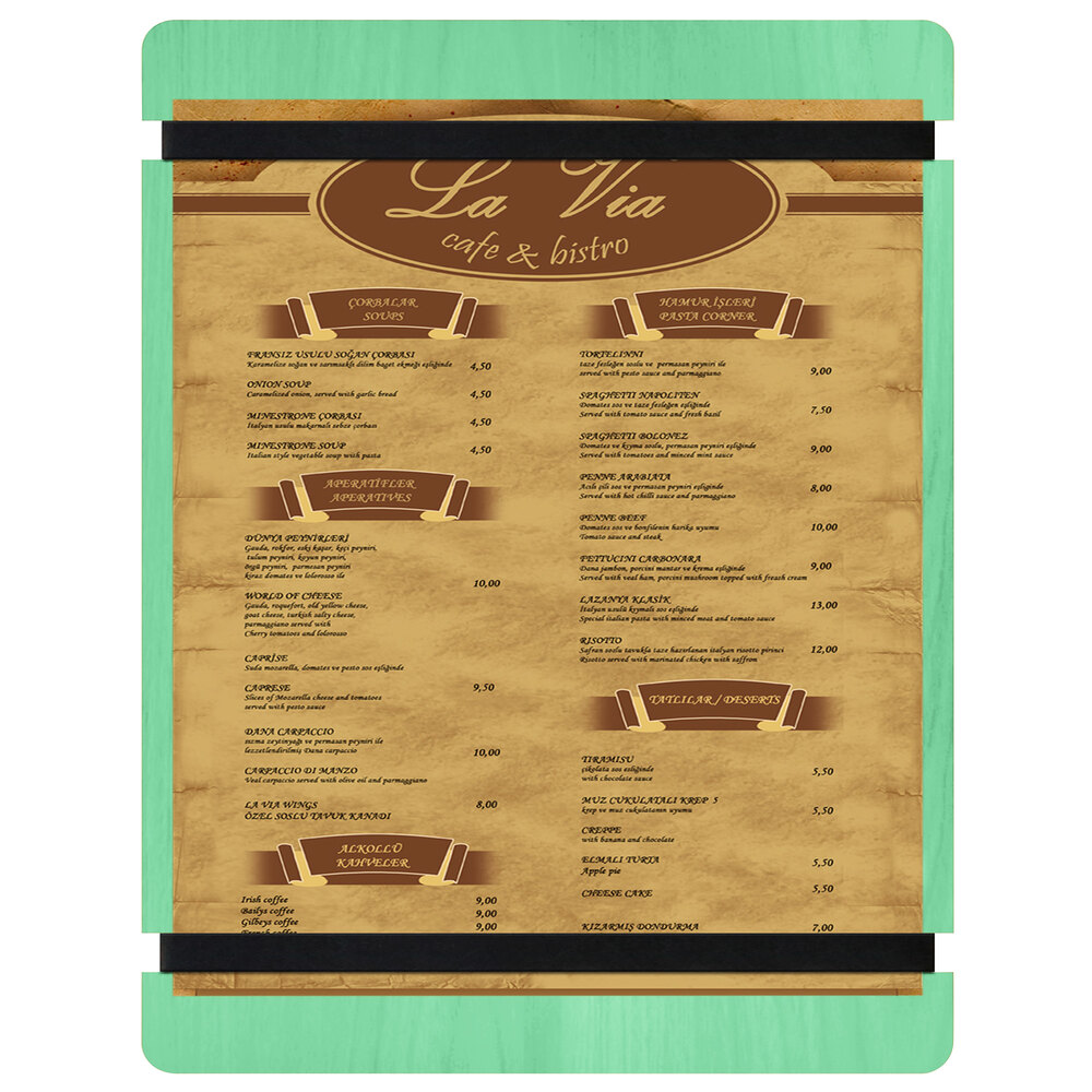 Menu Solutions WDRBB-C Washed Teal 8 1/2" x 11" Customizable Wood Menu ...