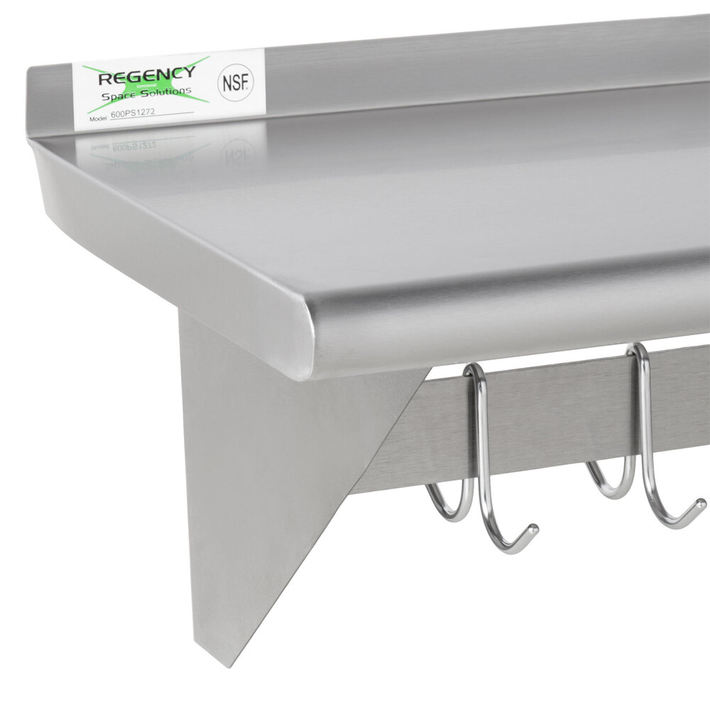 Regency 15" x 96" Stainless Steel Wall Mounted Pot Rack with Shelf and ...