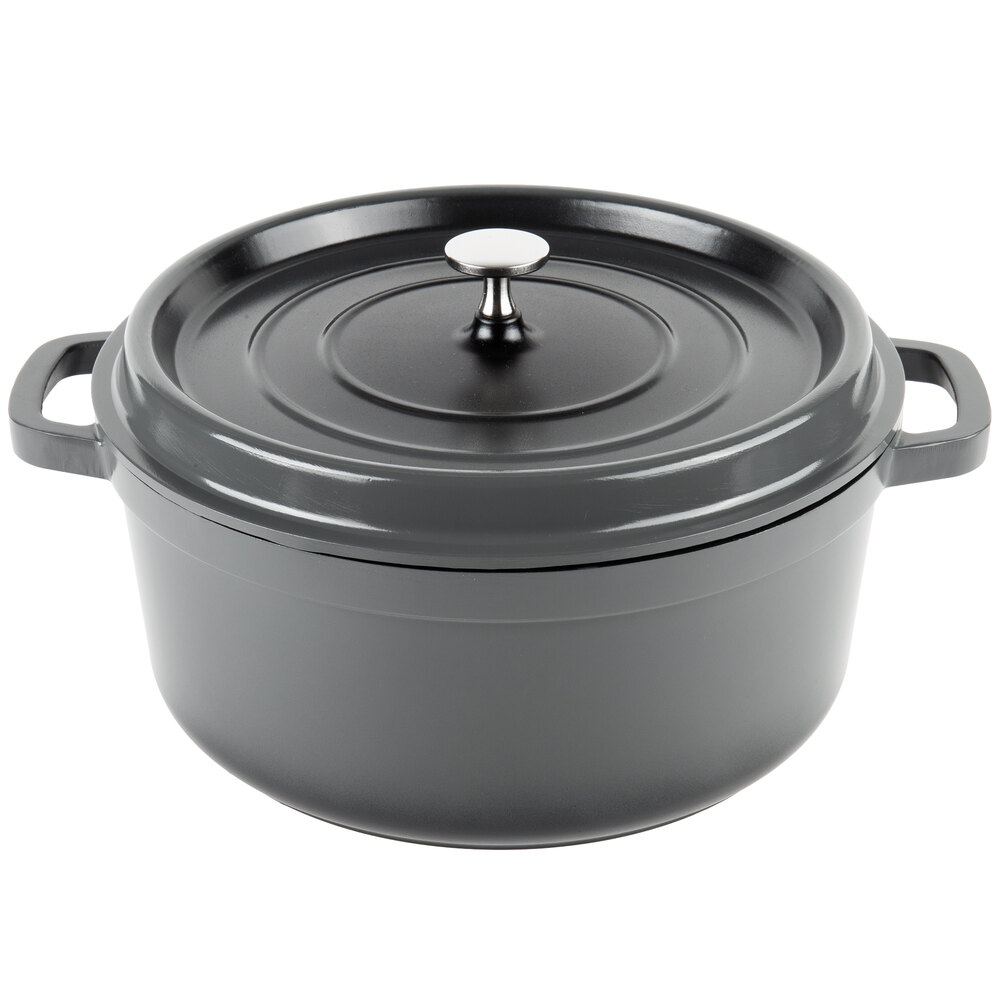 GET Heiss 6.5 Qt. Gray Enamel Coated Cast Aluminum Round Dutch Oven ...