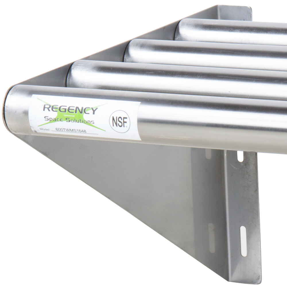 Regency 16" x 48" Stainless Steel Tubular Wall Mounted Shelf
