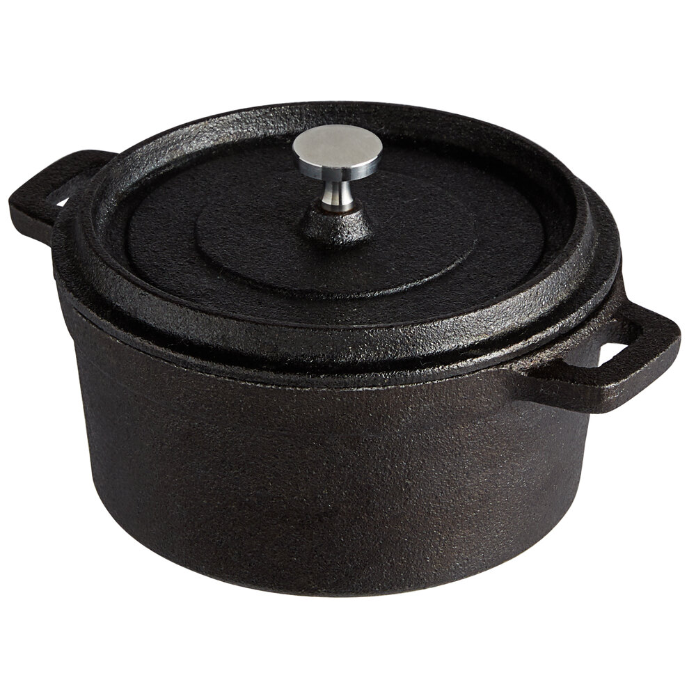 Valor 16 oz. Pre-Seasoned Mini Cast Iron Pot with Cover - 12/Case