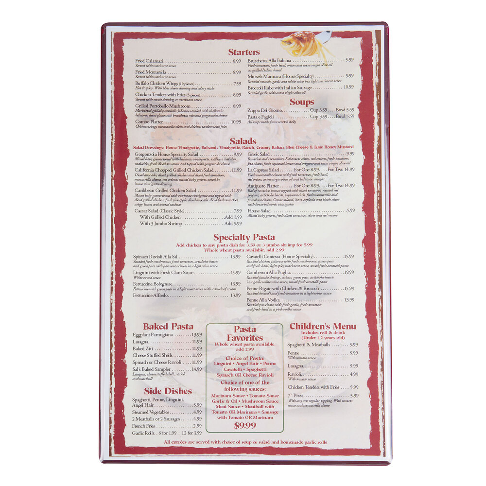 Menu Solutions H500G Hamilton Wine 11" x 17" Single Panel Two View Menu ...
