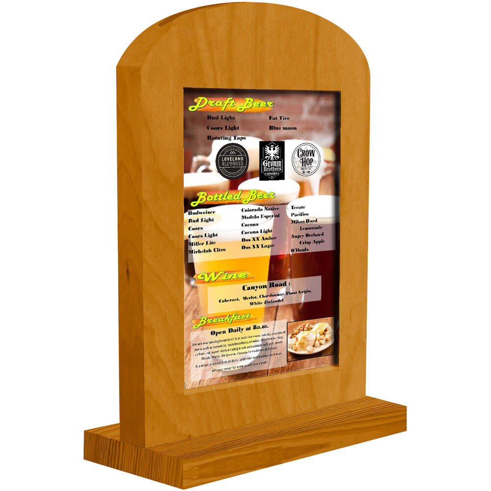 Menu Solutions WTARCH-B 5" x 7" Country Oak Arched Wood Menu Tent with ...