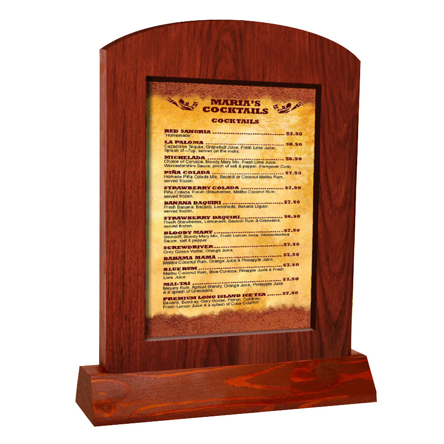 Menu Solutions WTARCH-B-2S 5" x 7" Mahogany Arched Wood Menu Tent with ...