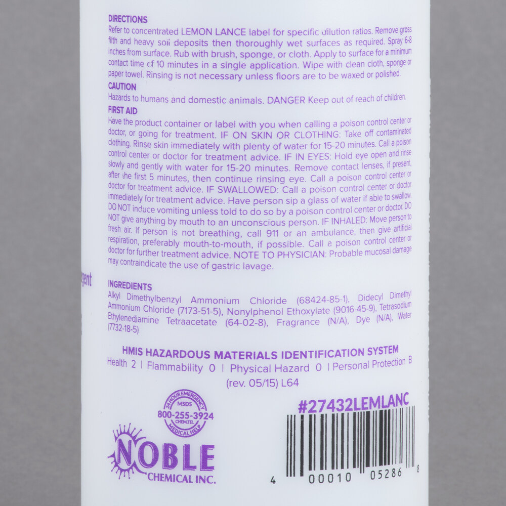 32 oz. Labeled Bottle for Noble Chemical Lemon Lance Disinfectant ...