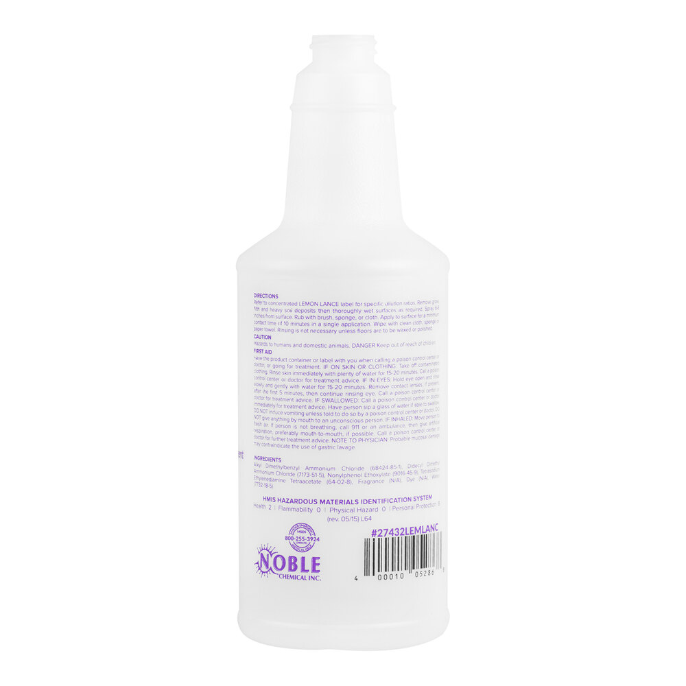 32 oz. Labeled Bottle for Noble Chemical Lemon Lance Disinfectant ...