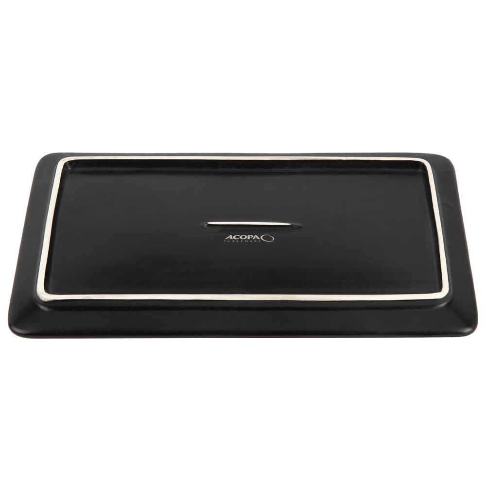 Acopa 10" x 5 3/4" Rectangular Matte Black Stoneware Flat Plate - 12/Case