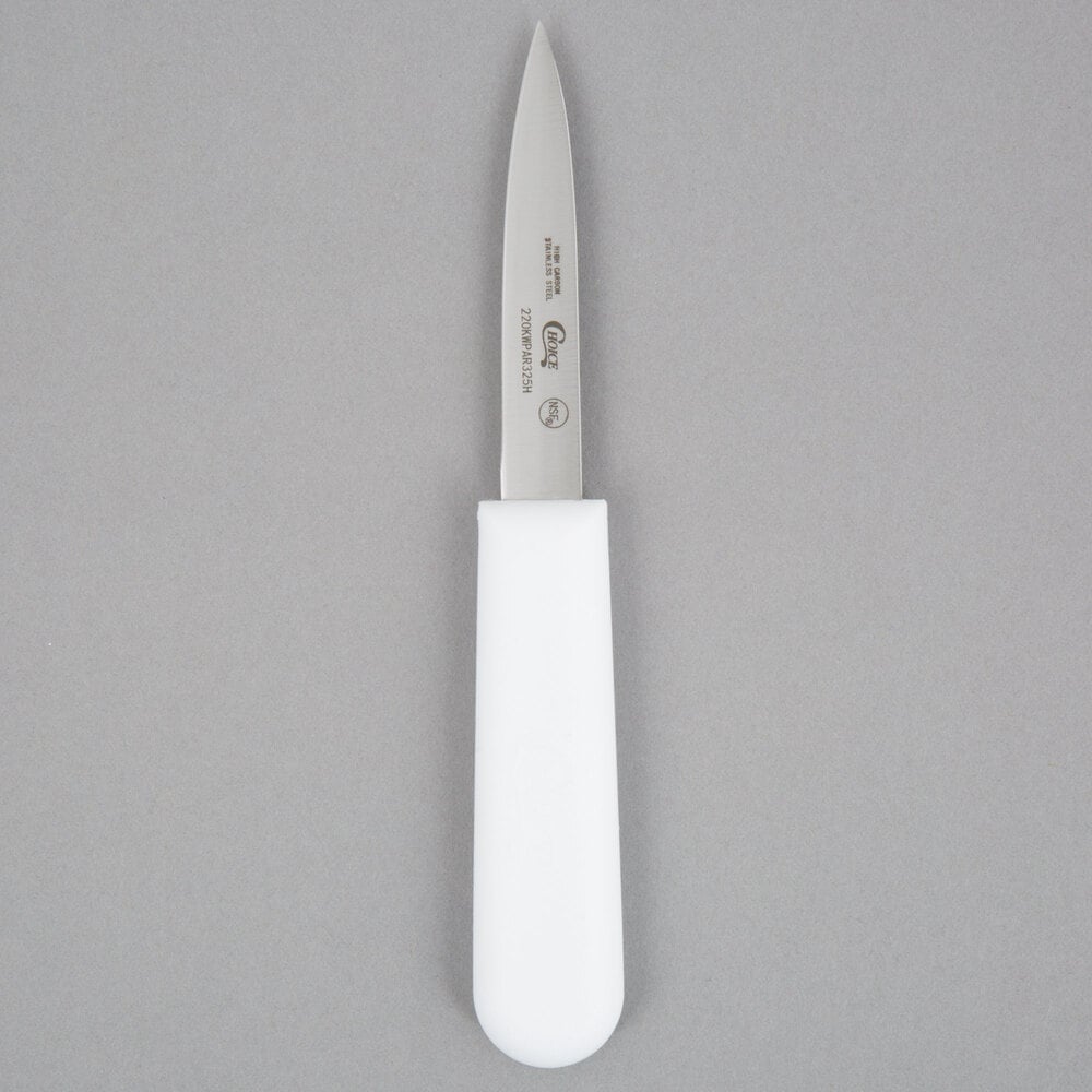 Choice 3 1/4" Hotel Style Smooth Edge Paring Knife with White Handle
