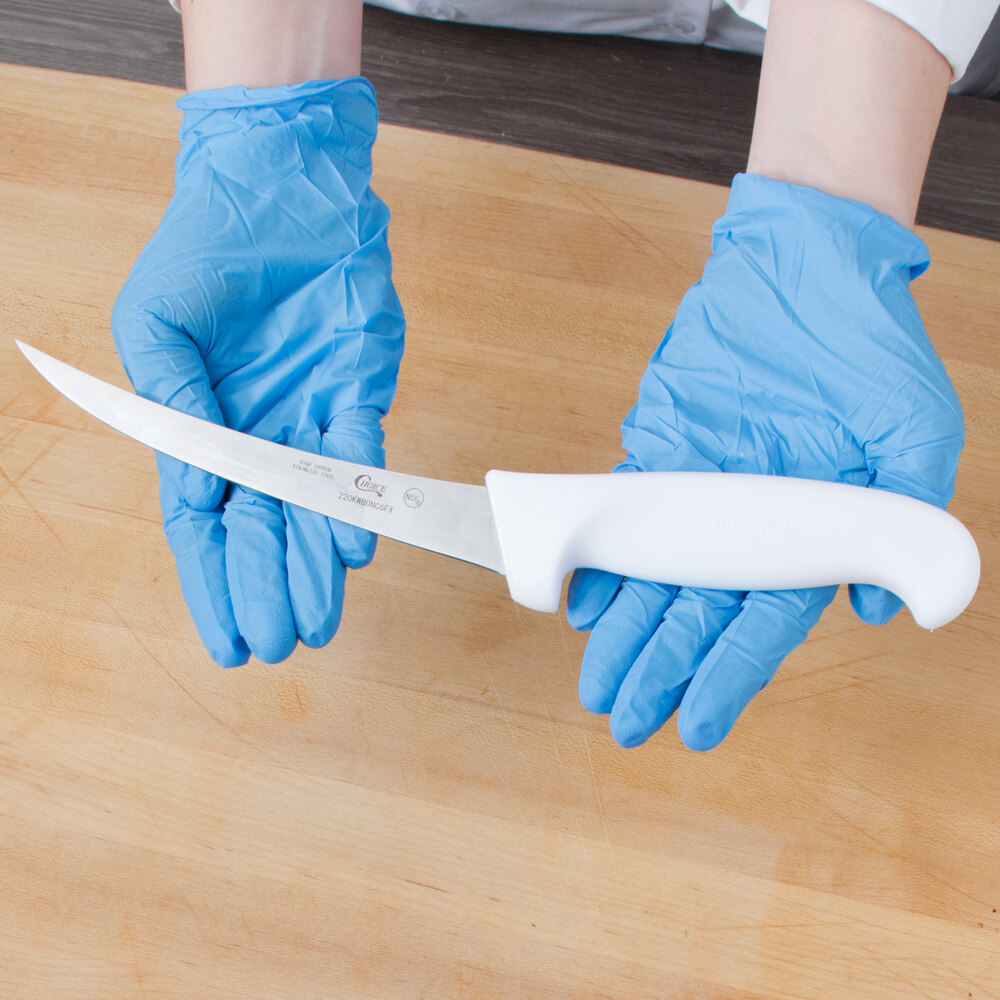 Choice 6" Curved Flexible Boning Knife with White Handles