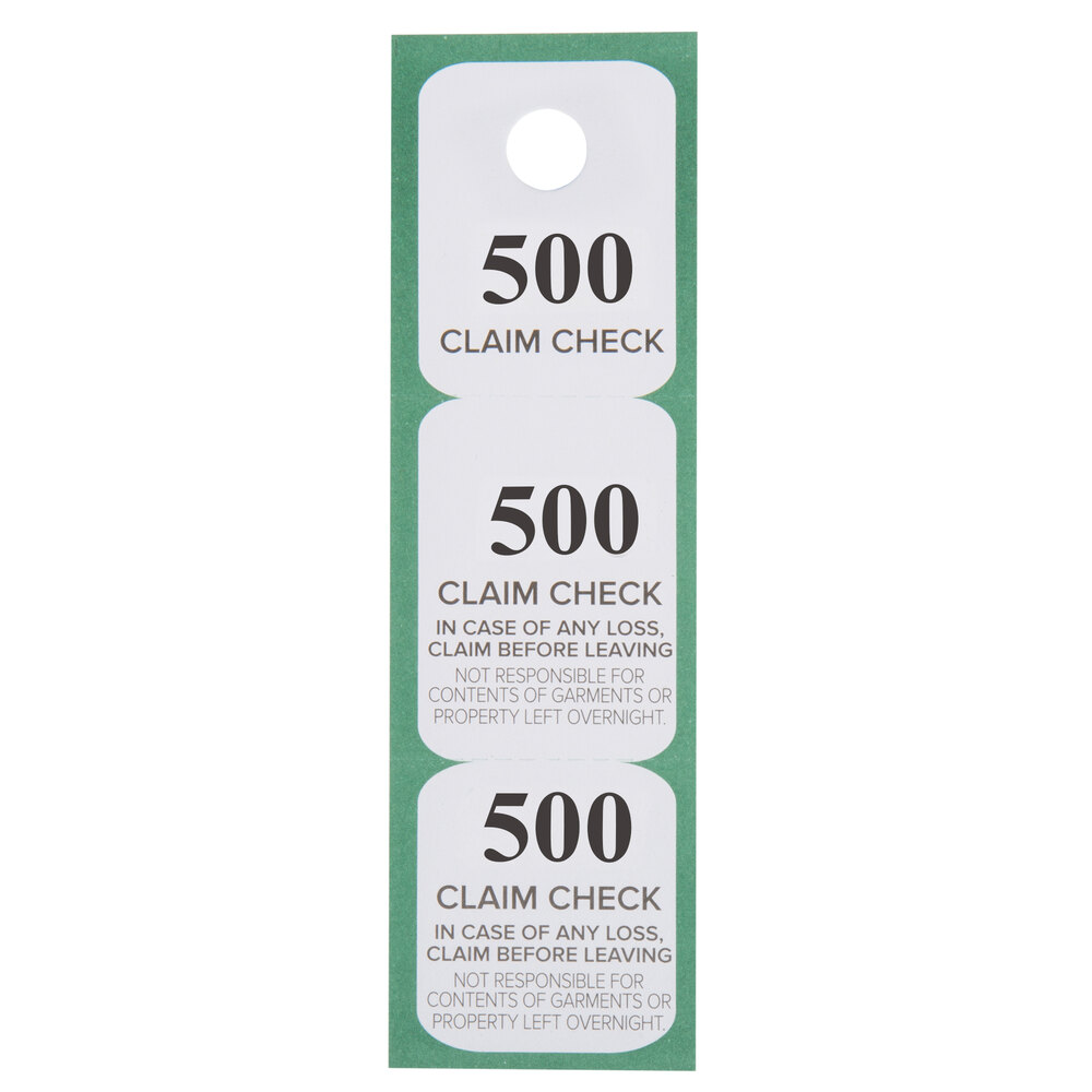 Choice Green 3 Part Paper Coat Room Check Tickets - 500/Box
