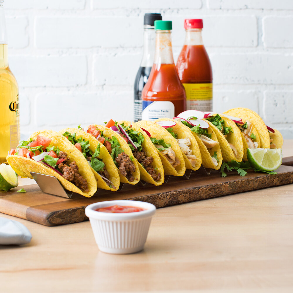 Choice 13 1/4" x 2" x 1" Stainless Steel Mini Taco Holder with 9 or 10 ...