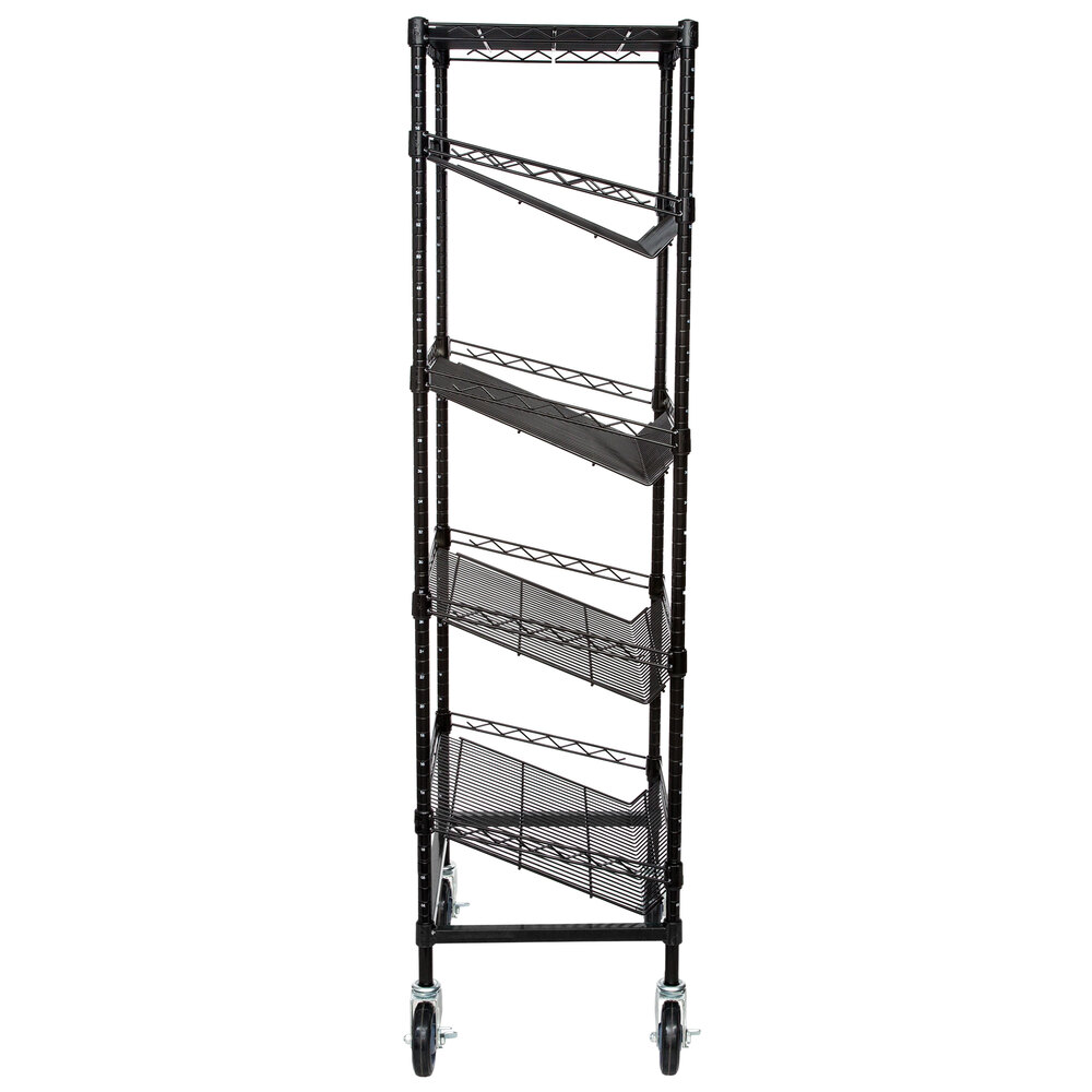 Regency 18" x 24" x 70" Black Epoxy 5-Shelf Angled Mobile Merchandising ...