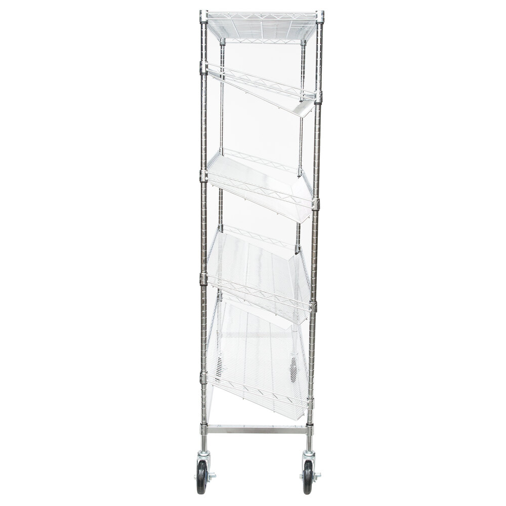 Regency Chrome 5-Shelf Angled Mobile Merchandising Rack - 18" x 36" x 70"