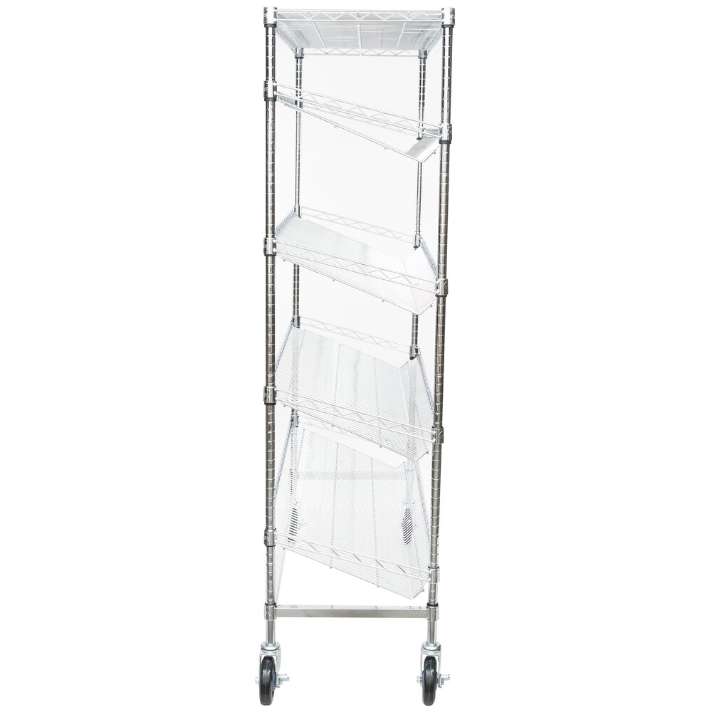 Regency Chrome 5-Shelf Angled Mobile Merchandising Rack - 18" x 48" x 70"