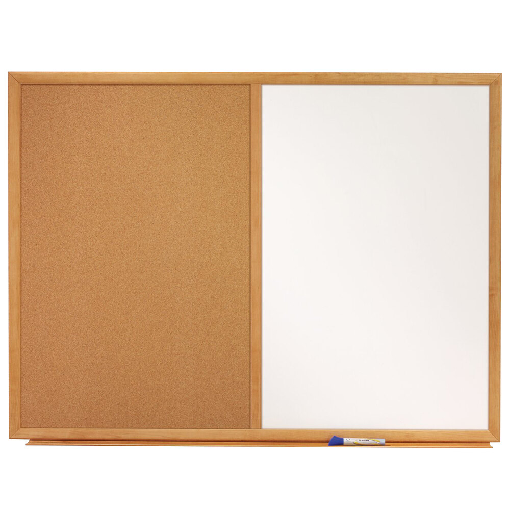 Quartet S553 36" x 24" Dual Bulletin / Whiteboard with Oak Finish Frame