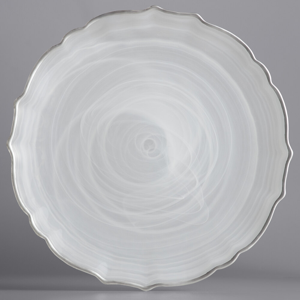 Charge It by Jay 13" Scalloped White Alabaster Glass Charger Plate with ...