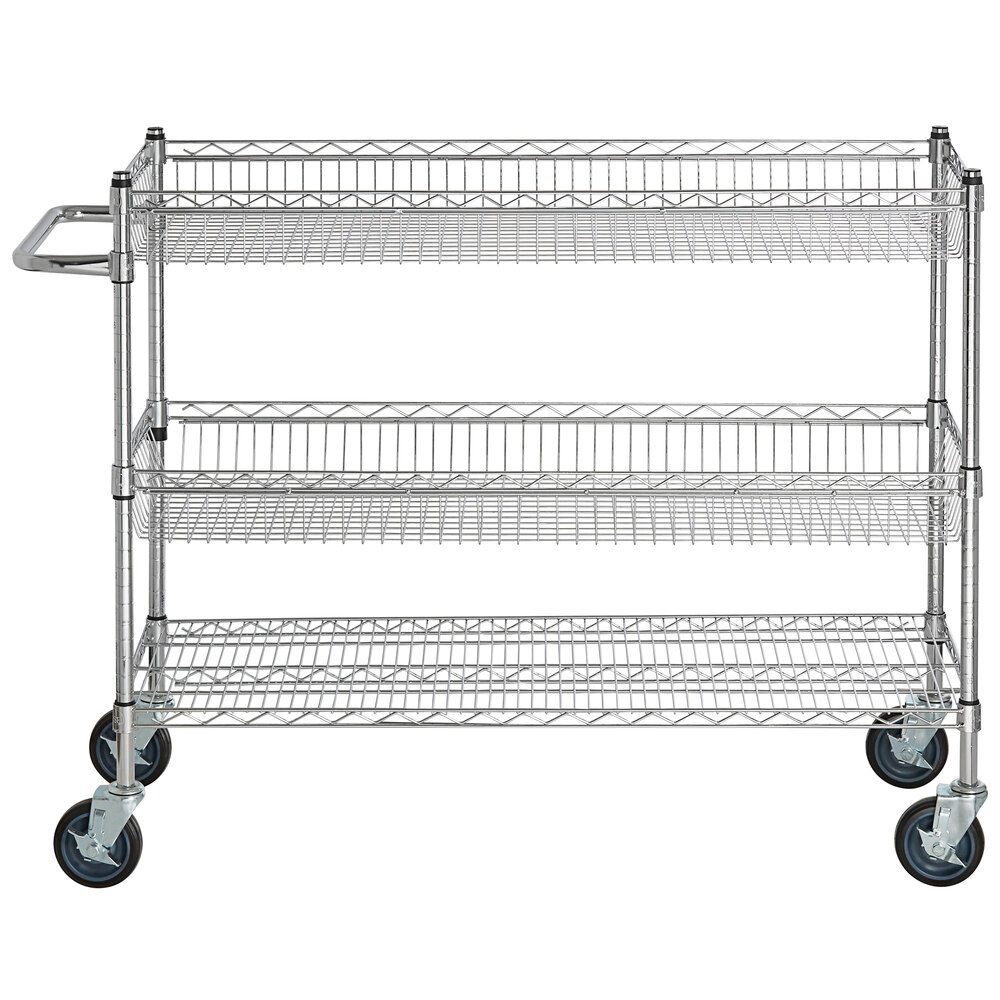 Chrome Two Basket and One Shelf Utility Cart - 18" x 48" x 39"