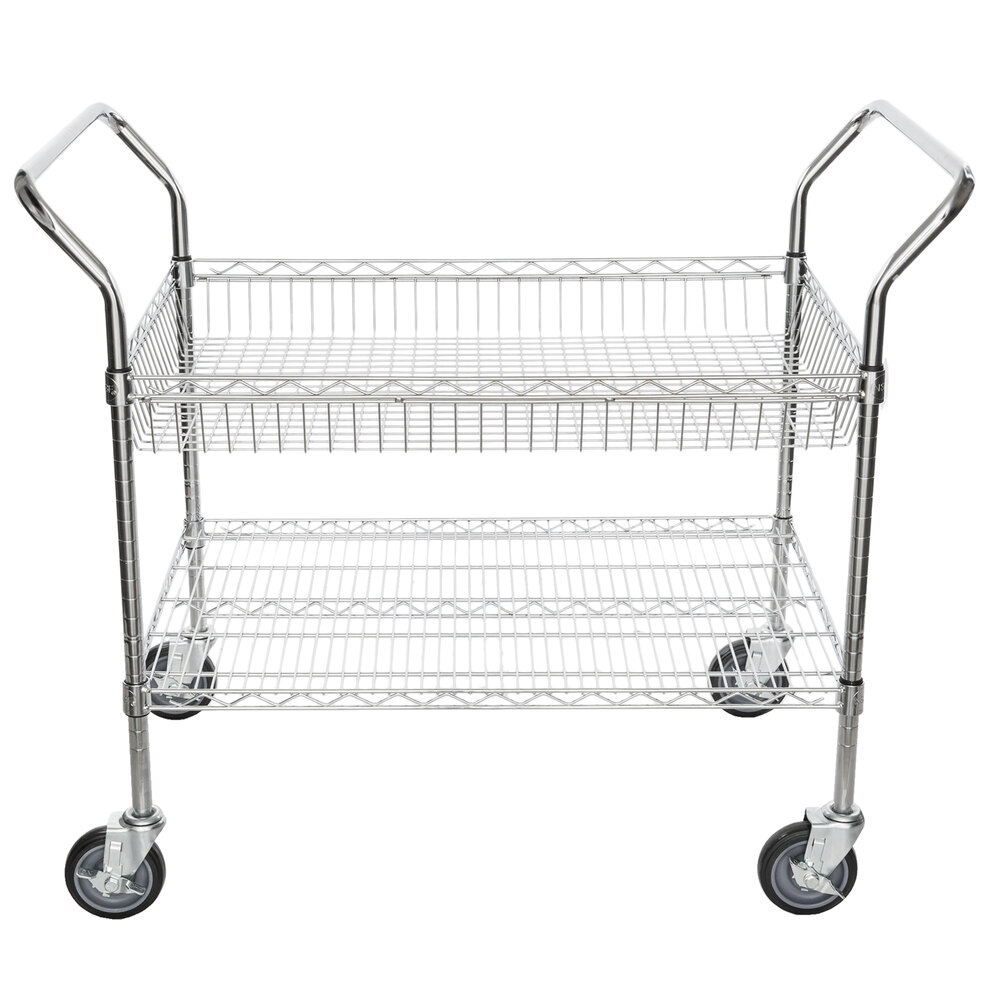 Chrome One Shelf and One Basket Utility Cart - 24" x 36" x 36"