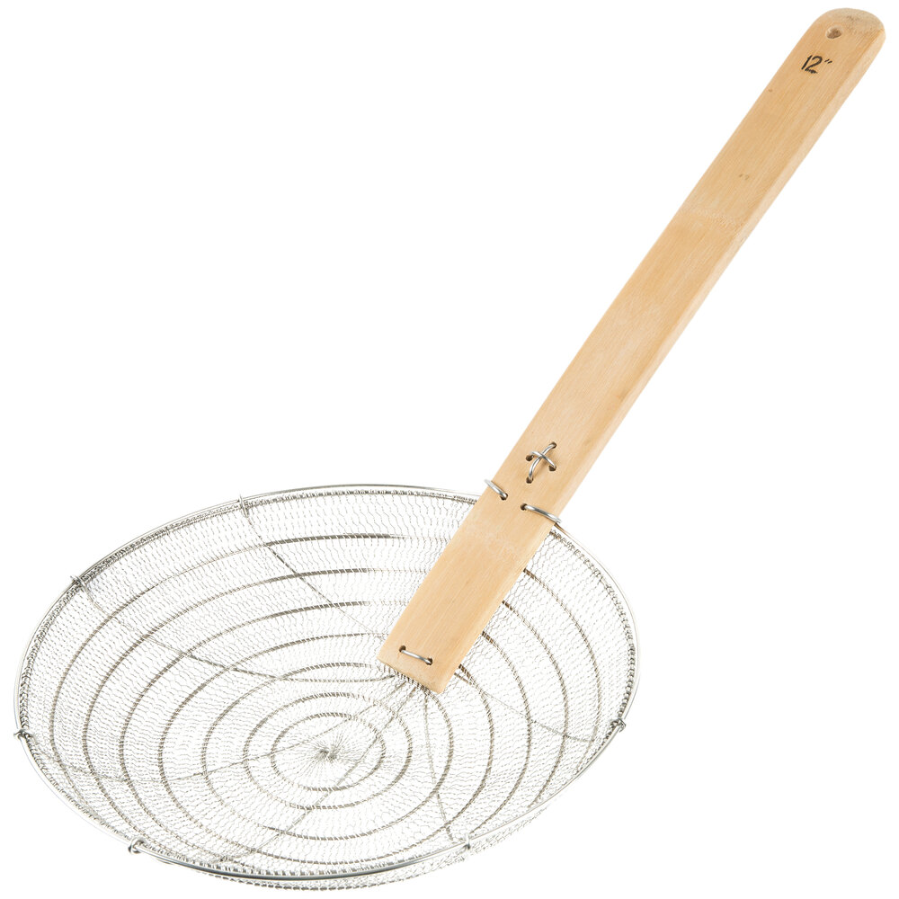 Town 42512 12" Stainless Steel Fine Mesh Skimmer with Bamboo Handle