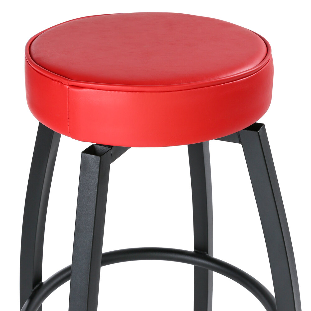 Lancaster Table & Seating Black Backless Barstool with Red Swivel ...