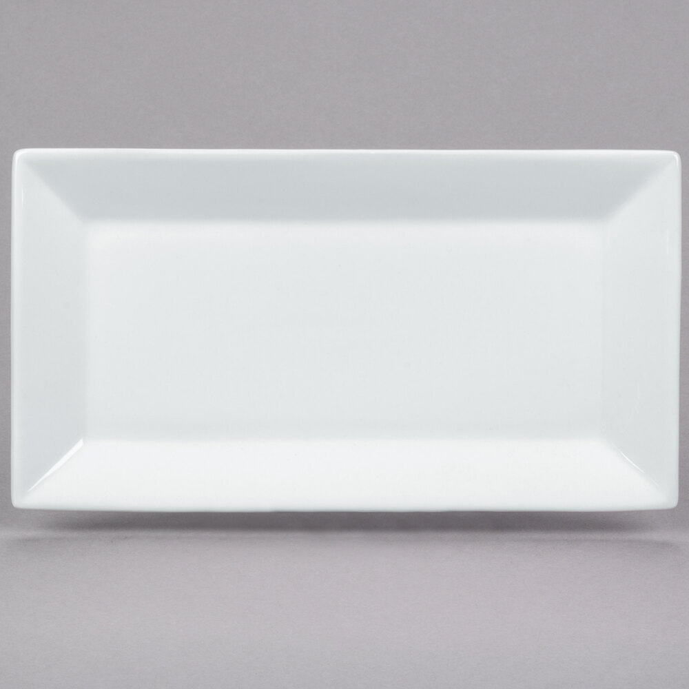 Acopa 8 1/2" x 4 1/2" Bright White Rectangular Porcelain Platter - 24/Case