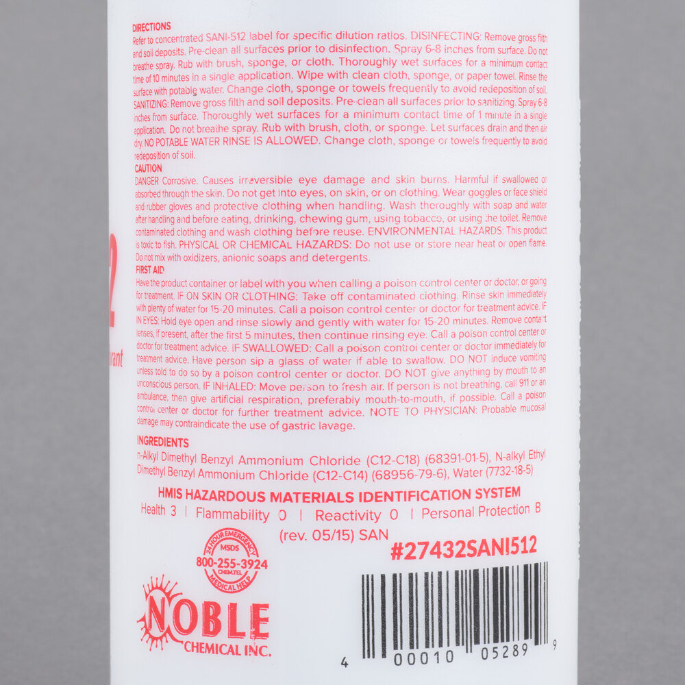 32 oz. Labeled Bottle for Noble Chemical Sani-512 Food Surface ...