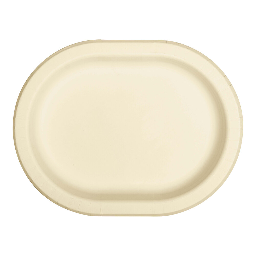 Creative Converting 372607 12" x 9 1/4" Ivory Oval Paper Platter - 8/Pack