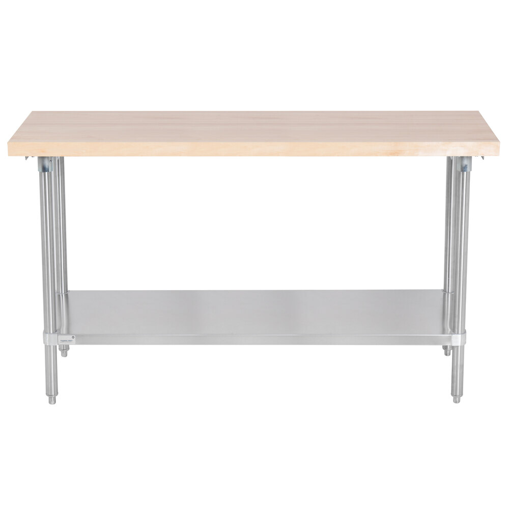 Advance Tabco H2S-245 Wood Top Work Table with Stainless Steel Base and ...
