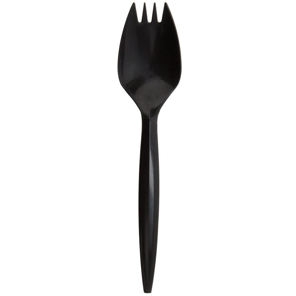Choice Medium Weight Black Polypropylene Plastic Spork - 100/Pack