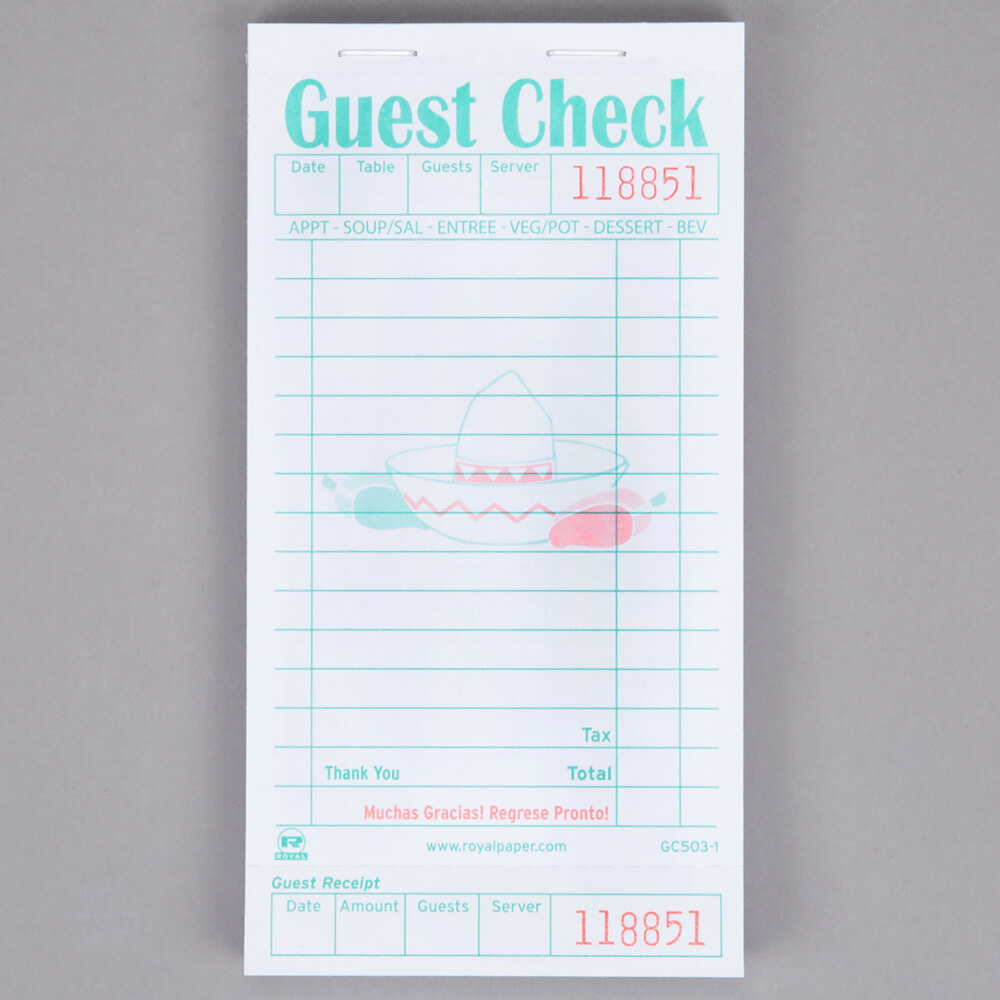 Royal Paper GC503-1 Mexican Themed 1 Part White Guest Check with ...