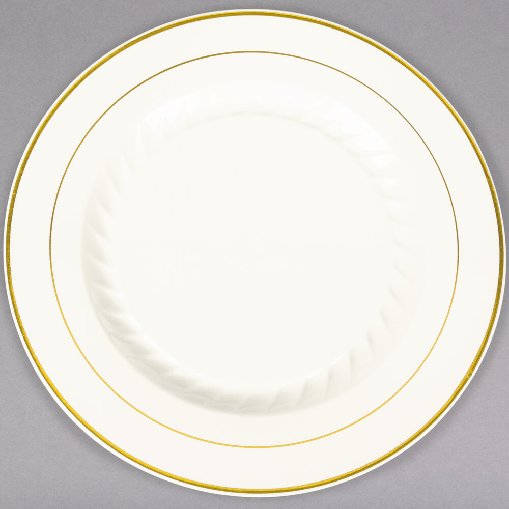 Fineline Silver Splendor 510-BO 10" Bone / Ivory Plastic Plate with ...