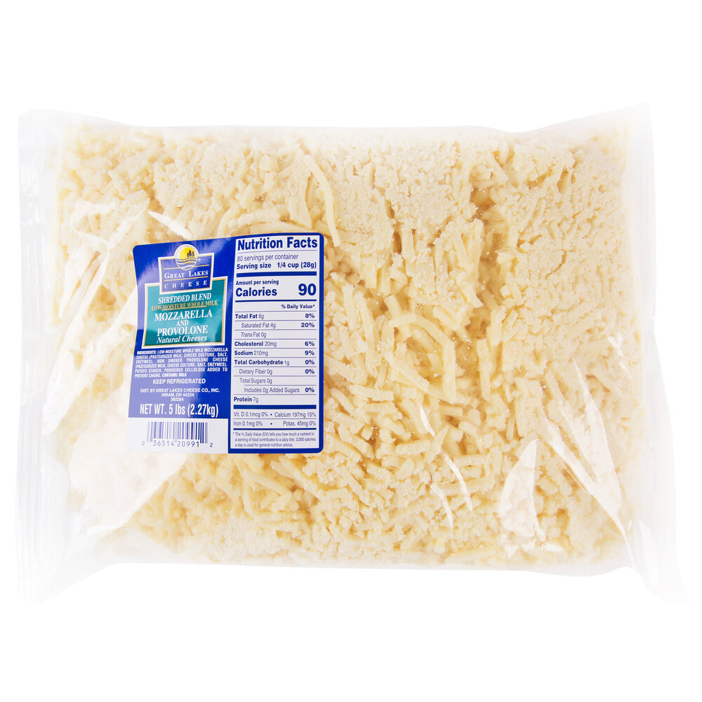 Great Lakes Shredded Mozzarella and Provolone Cheese Blend 5 lb. Bag ...