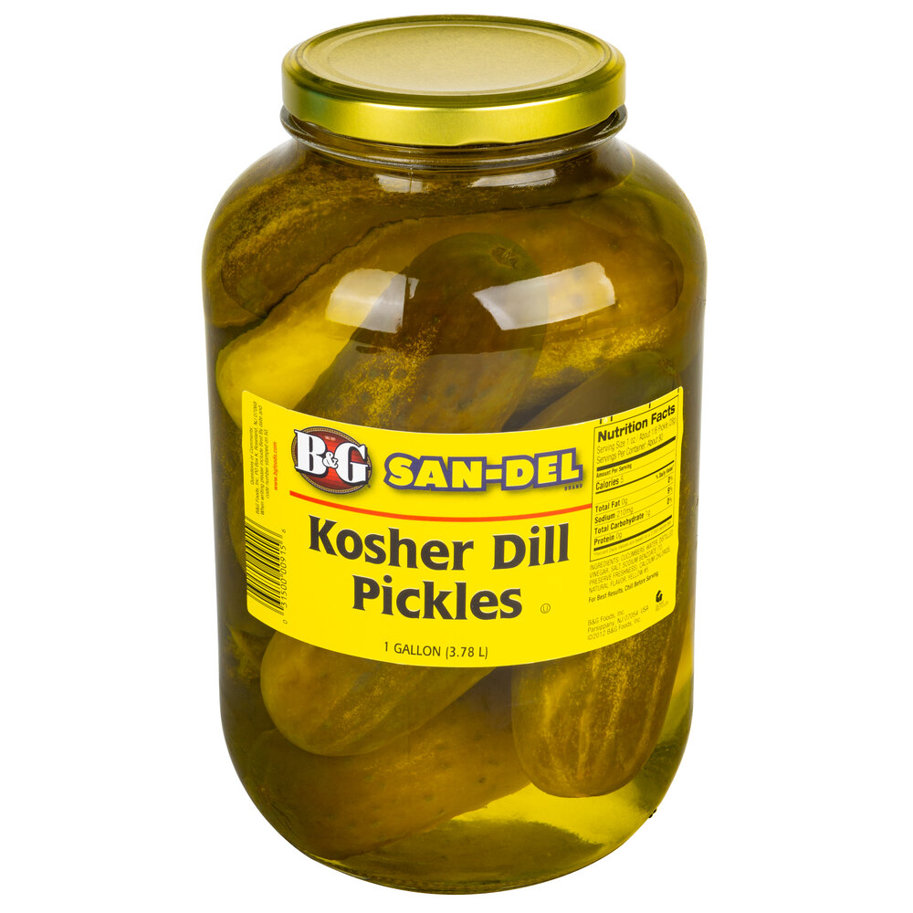 B&G San-Del 1 Gallon Whole Kosher Dill Pickles - 4/Case