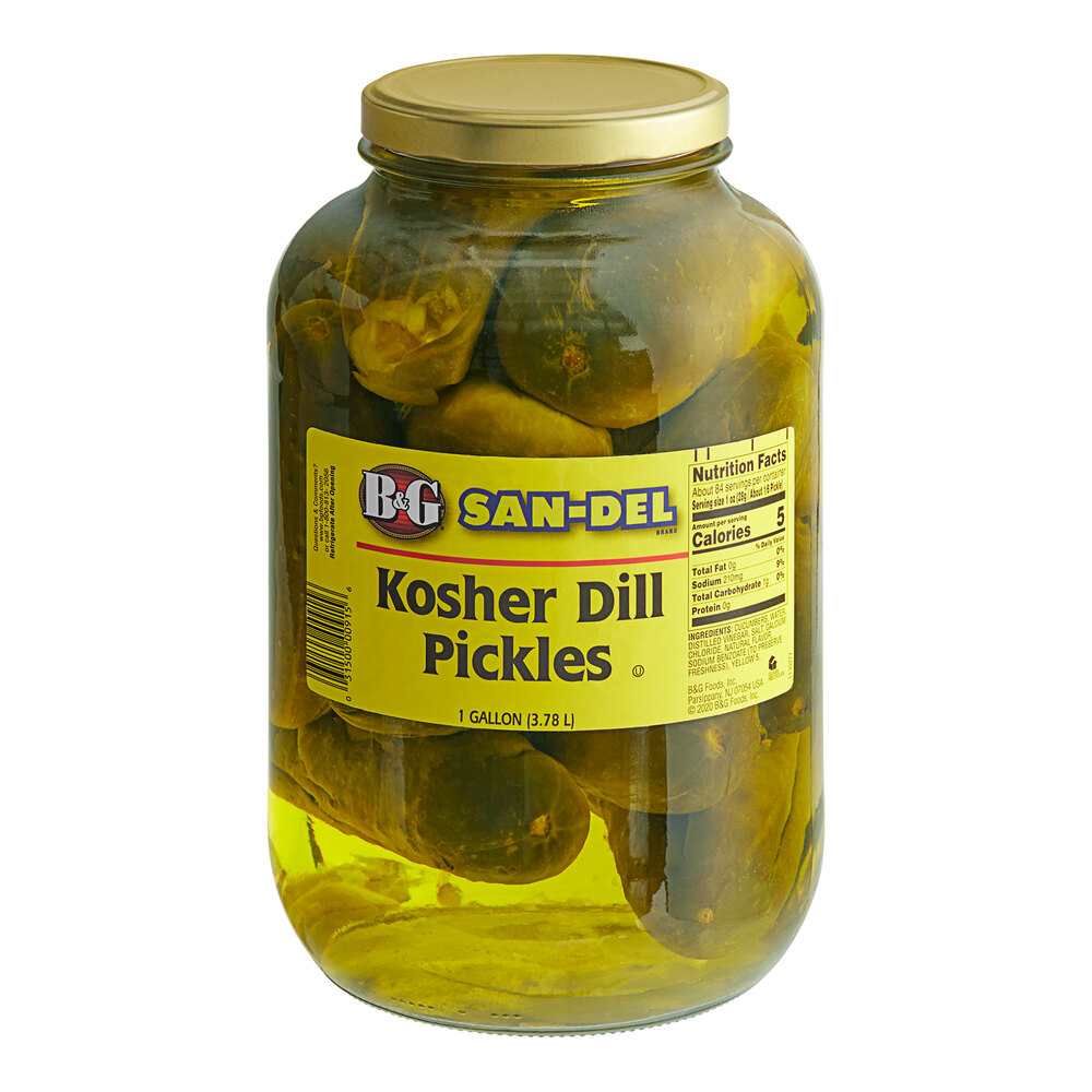 B&G San-Del 1 Gallon Whole Kosher Dill Pickles - 4/Case