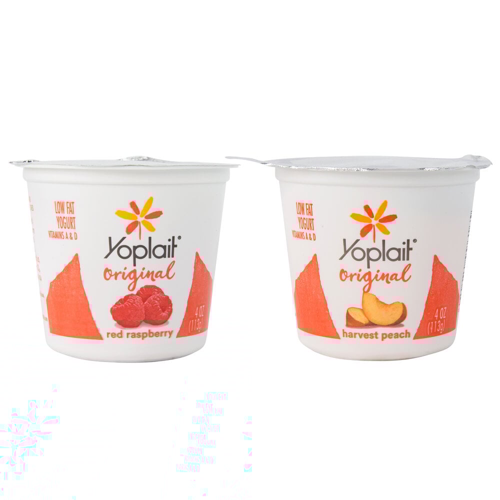 Yoplait Red Raspberry & Harvest Peach Yogurt Cups - 48/Case