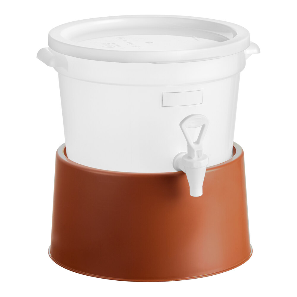 Choice Round 3 Gallon Translucent Beverage Dispenser with Brown Base