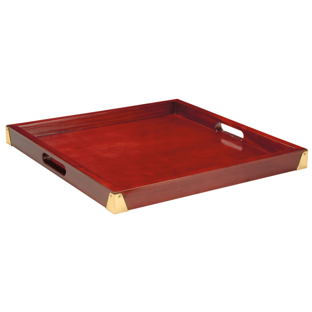 GET LUX-2121-M 21" x 21" Mahogany Hardwood Room Service Tray
