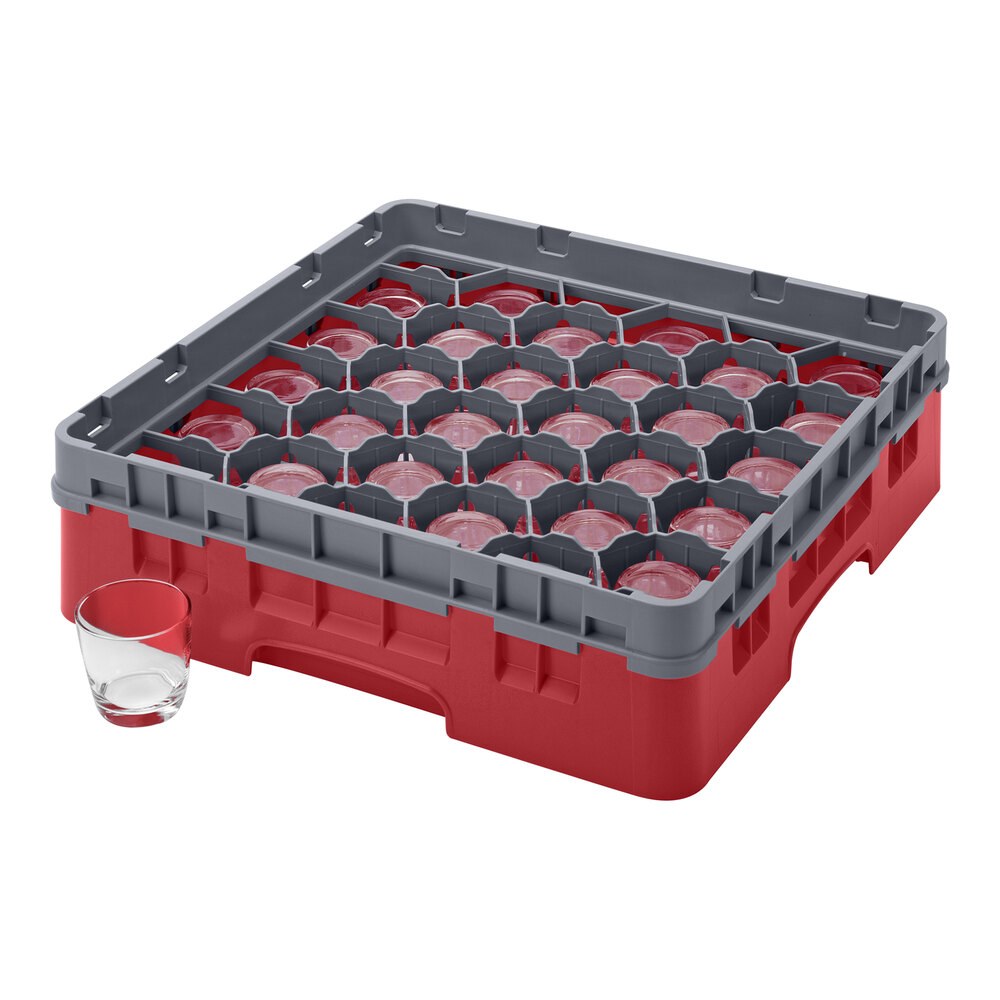 Cambro 30S318163 Red Camrack Customizable 30 Compartment 3 5/8" Glass ...