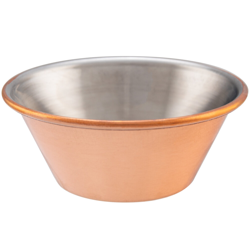 Choice 1.5 oz. Smooth Copper-Plated Stainless Steel Round Sauce Cup ...