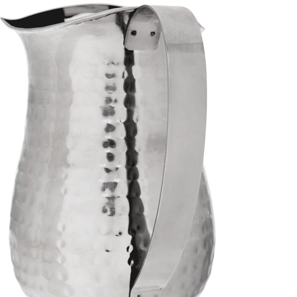 Acopa 64 oz. Hammered Stainless Steel Slender Bell Pitcher with Ice Guard