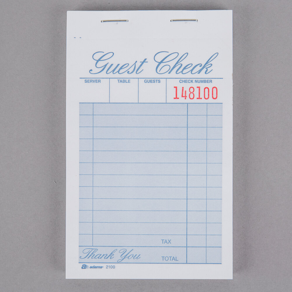 Adams 2100-12 1-Part White / Blue Guest Check Book - 4/Case