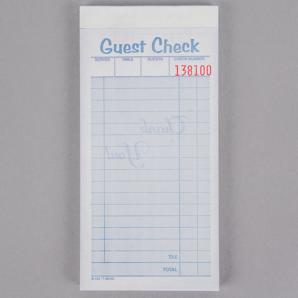 Tops 45702 2-Part White / Yellow Carbonless Guest Check Book - 10/Case