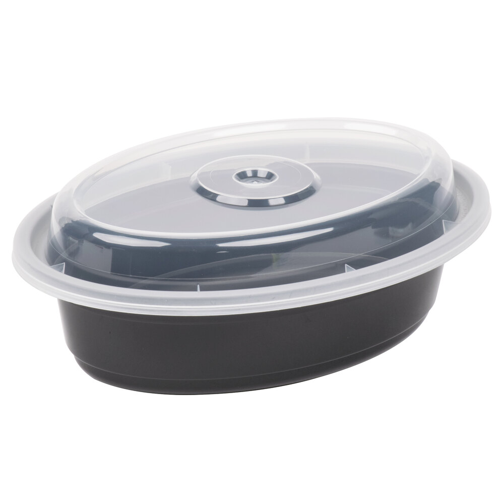Pactiv Newspring OC08B 8 oz. Black VERSAtainer Oval Microwavable ...