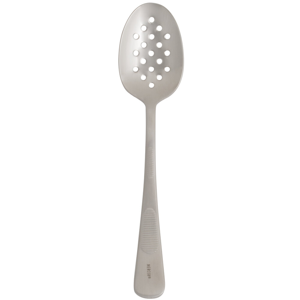 Mercer Culinary M35161 7 7/8" Stainless Steel Perforated Bowl Plating Spoon