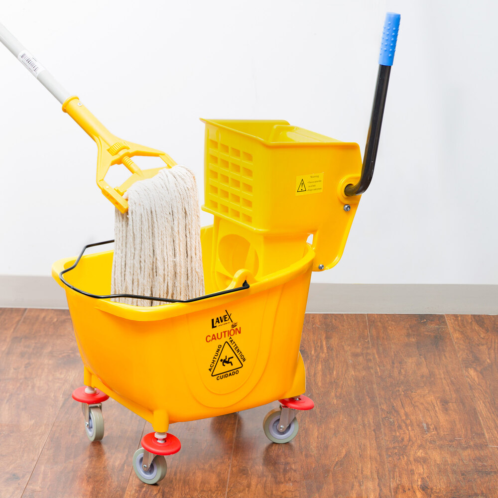 Yellow Mop Bucket & Wringer (35 Qt.): WebstaurantStore