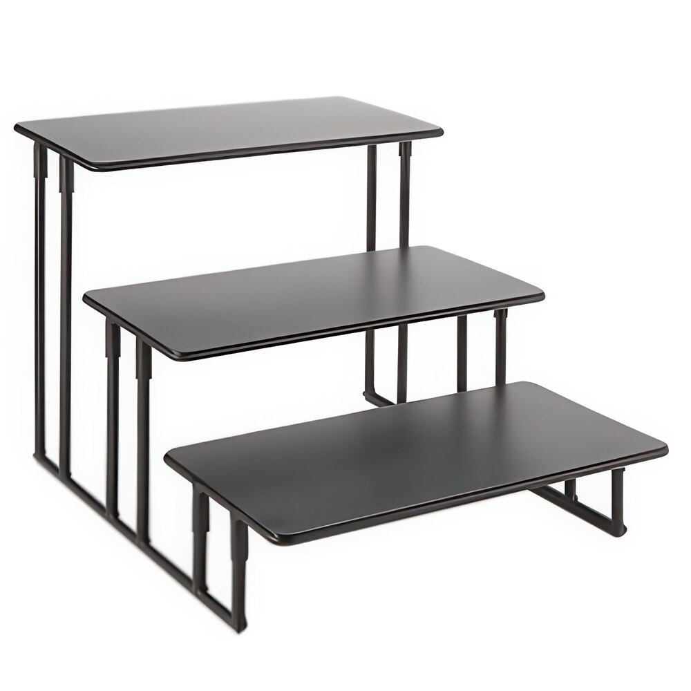 American Metalcraft ISP18 3-Tier Black Rectangular Fixed Riser Stand