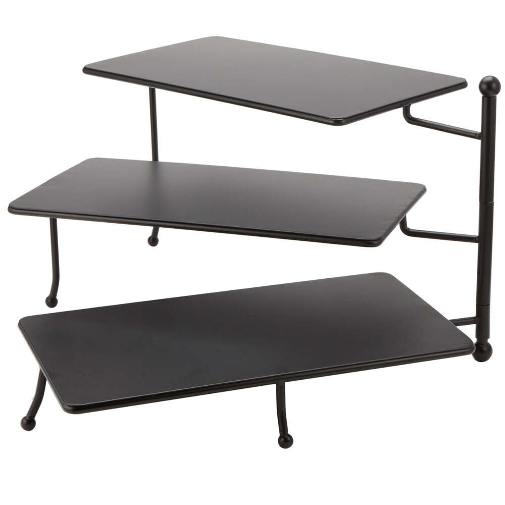American Metalcraft TPREC3 3-Tier Black Rectangular Foldable Riser Stand