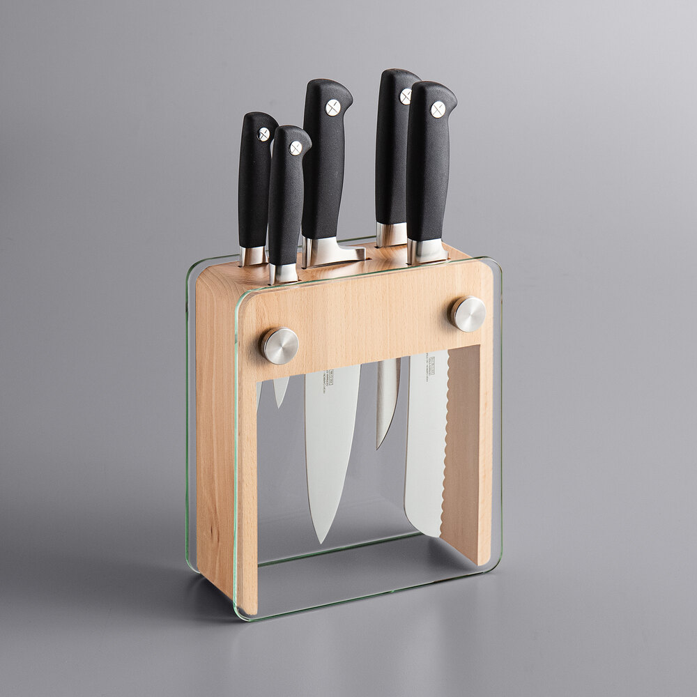 Mercer Culinary M20050 Genesis® 6-Piece Wood / Glass Knife Block Set